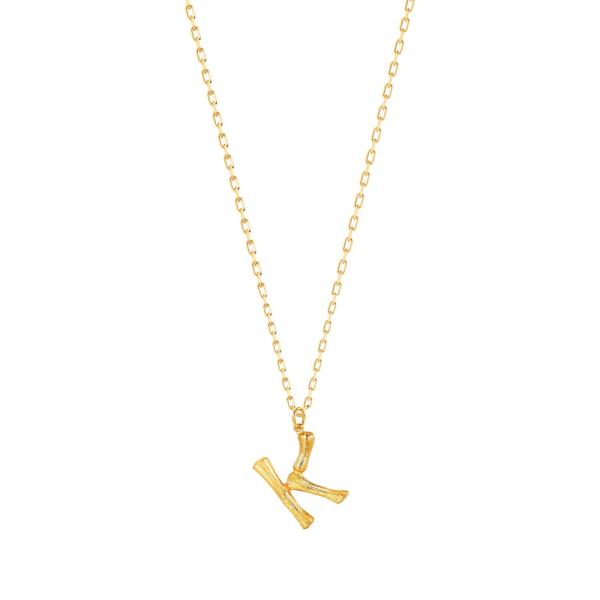 商品名: 竹製イニシャルネックレス 18Kゴールドメッキ ステンレススチール 小さなイニシャルネックレス パーソナライズ レターネックレス モノグラム ネームネックレス レディース ガールズ, 金属 Bamboo Initial Neckl...