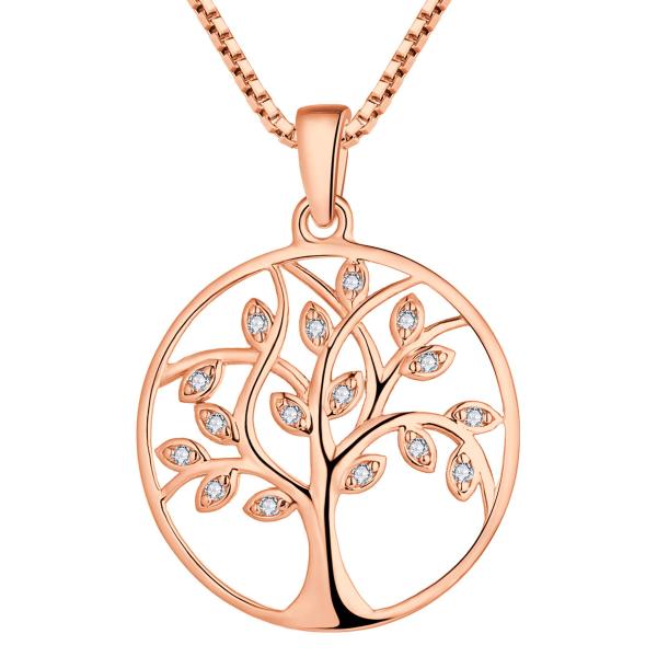 商品名: YL ツリーネックレス 925スターリングシルバー 生命の樹ペンダント ジェムストーン ホワイト/ローズゴールドメッキ ジュエリー, 金属, キュービックジルコニア, YL Tree Necklace Sterling Silve...