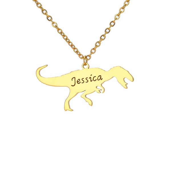 商品名:  PANGRUI Personalized Name Necklace, Gold Plated Stainless Steel Customized Name Dinosaur Pendant Necklace for Wome...
