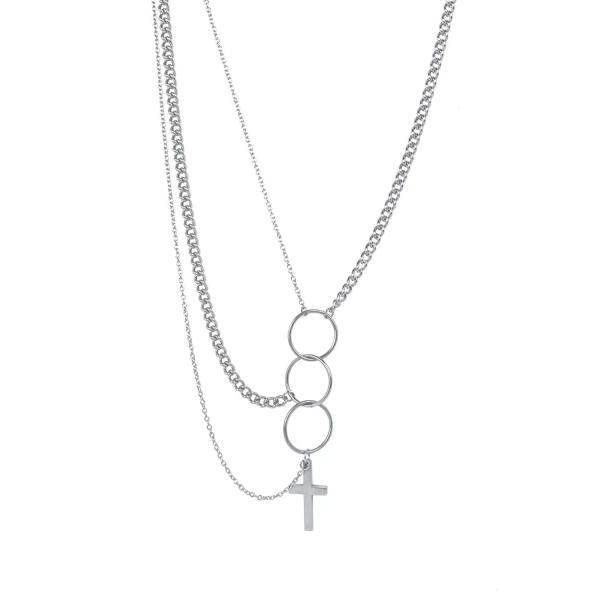 商品名: YERTTER 上品でユニークなパンクレイヤーOリングチェーンチョーカーネックレス セーターチェーン ボーホージュエリーセット レイヤードクロスペンダント ステートメントチャンキーチェーンネックレス レディース メンズ YERTT...