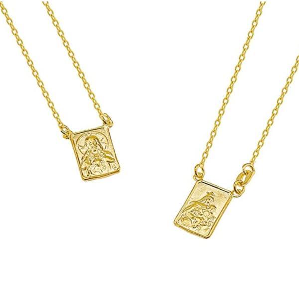 商品名: FRONAY 14Kゴールドメッキ シルバー エスカプラリオネックレス 両面 宗教 ファインジュエリー FRONAY 14k Gold Plated Silver Escapulario Necklace, Double Side...