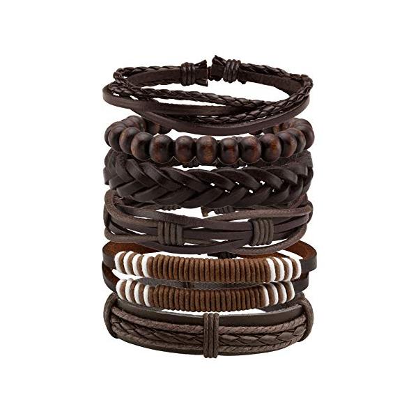 商品名: MILAKOO 編み込みレザーブレスレット 6個 男女兼用 編み込みカフラップブレスレット 木製ブレスレット MILAKOO 6 Pcs Braided Leather Bracelets for Men Women Woven ...