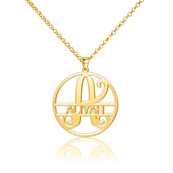 商品名:  Moonlight Collections 25mm Necklace Aliyah Nameplate Necklace Script Monogram Circle Pendant(14-18" Chain) Gold Pl...