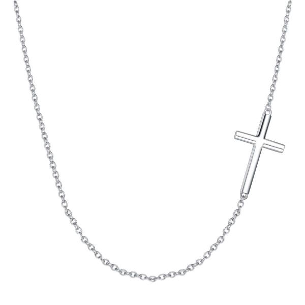 商品名:  FANCIME White Gold Plated 925 Sterling Silver High Polished Horizontal Plain Sideways Cross Crucifix Pendant Neckl...