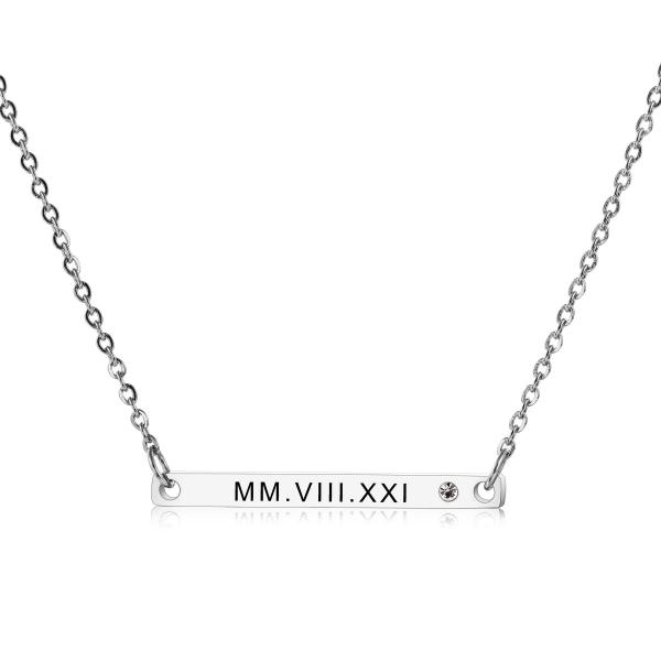 商品名: MeMeDIY バーネックレス 水平ステンレススチールペンダント レディース ガールズ ガールフレンド 名前/日付/コーディネートの刻印 チョーカー 誕生石ネックレス 調節可能なチェーン付き M シルバー MeMeDIY Pers...