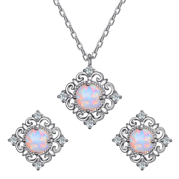 商品名: [エバーフェイス]EVER FAITH 925 ネックレス ピアス セット スターリングシルバー ホワイト オパール 宝石 クリア ジルコニア 花模様 波模様 シルバートーン EVER FAITH 925 Sterling Sil...