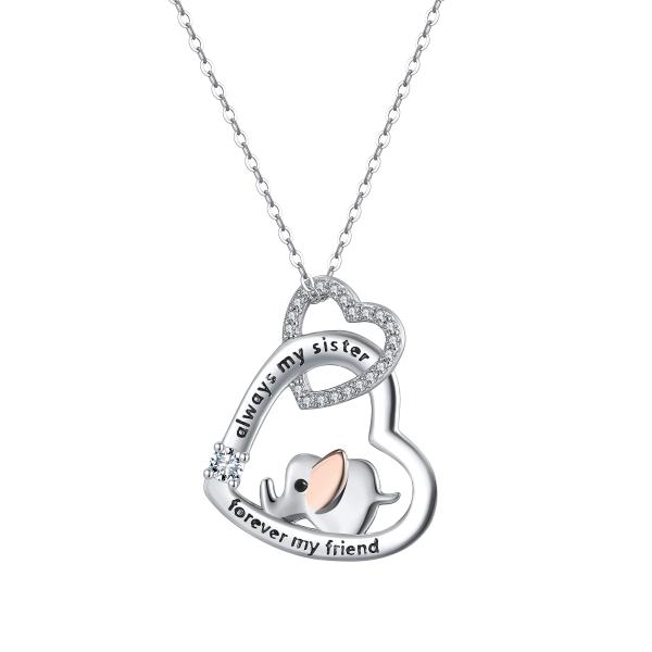 商品名: ハートシスター エレファントネックレス スターリングシルバー キュービックジルコニア Always My Sister Forever My Friend 18インチ ロロチェーン ペンダントチャーム ラブジュエリーギフト レディ...