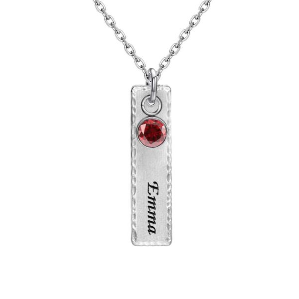 商品名:  Personalized Sterling Silver Mothers Necklace, Rectangular Bar Pendant with Birthstone Customized Engraved Charm N...