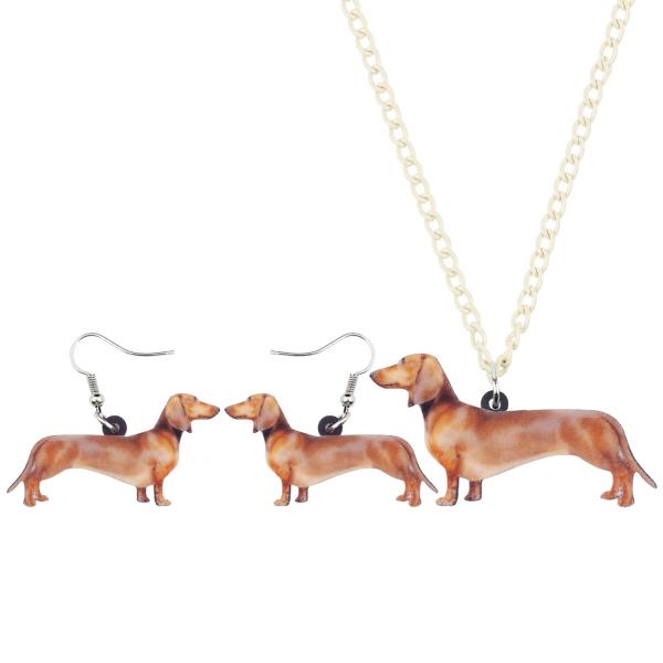 商品名: DUOWEI アクリルブラウン ダックスフント 犬ジュエリーセット イヤリング ネックレス ペットペンダント レディース ティーン ガールズ DUOWEI Cute Dachshund Dog Jewelry Sets Earri...