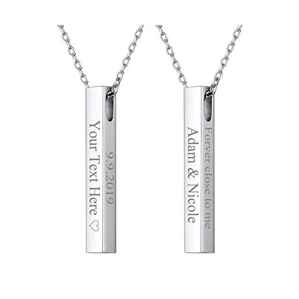 商品名: FOCALOOK 4面縦型3Dバーネックレスペンダント ネームプレート カスタムメイドテキスト刻印 誕生石 貴金属 スターリングシルバー 金メッキ ジュエリー カップル 友情ギフト FOCALOOK Personalized En...