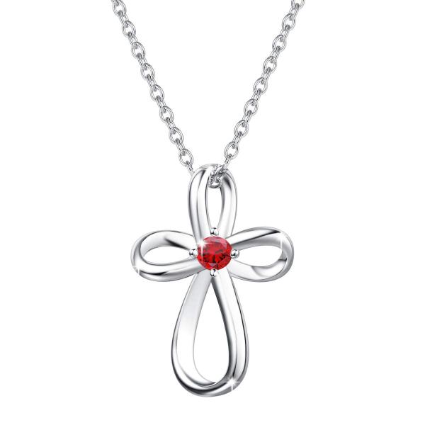 商品名: FANCIME ホワイトゴールドメッキ 925スターリングシルバー 誕生石 オープンループ ケルト十字架 インフィニティペンダントネックレス レディース ガールズ 16インチ + 2インチのエクステンダー FANCIME Whit...