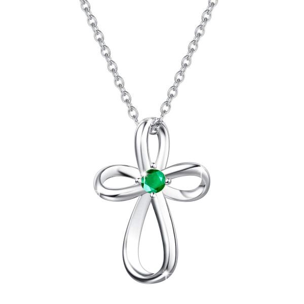 商品名: FANCIME ホワイトゴールドメッキ 925スターリングシルバー 誕生石 オープンループ ケルト十字架 インフィニティペンダントネックレス レディース ガールズ 16インチ+2インチエクステンダー FANCIME White G...