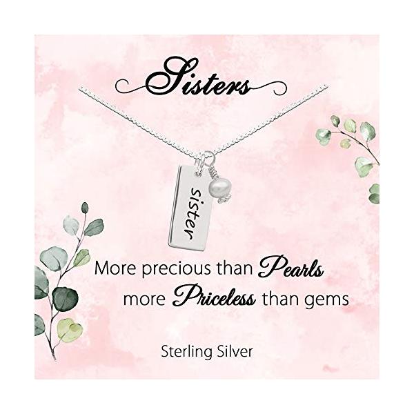 商品名: Sisters ネックレス - スターリングシルバー養殖パールジュエリー 姉妹、姉妹、ソウルシスター、誕生日のプレゼント Sisters Necklace - Sterling Silver Bar with Sister Eng...