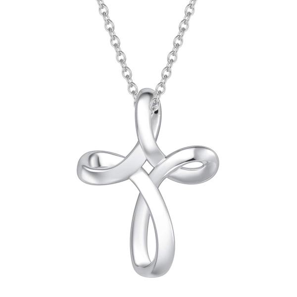 商品名: FANCIME ホワイトゴールドメッキ 925スターリングシルバー オープンループ ケルトノット 十字架 インフィニティペンダントネックレス 女性用 女の子用 16インチ+ 2インチ エクステンダー FANCIME White G...
