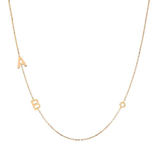 商品名: 14k Sideways Initial Gold Necklace w Solitaire Diamond, Custom Multiple Letter Necklace, Personalized Solid Gold In...