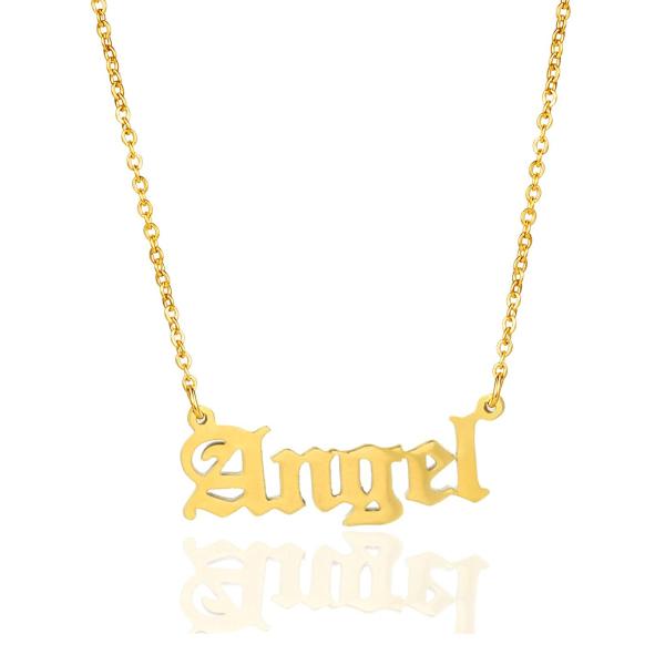 商品名:  JIAHATE Angel Name Necklace Gold,Personalized Name Pendant Necklace Old English Font Custom Handmade Necklace Jewe...