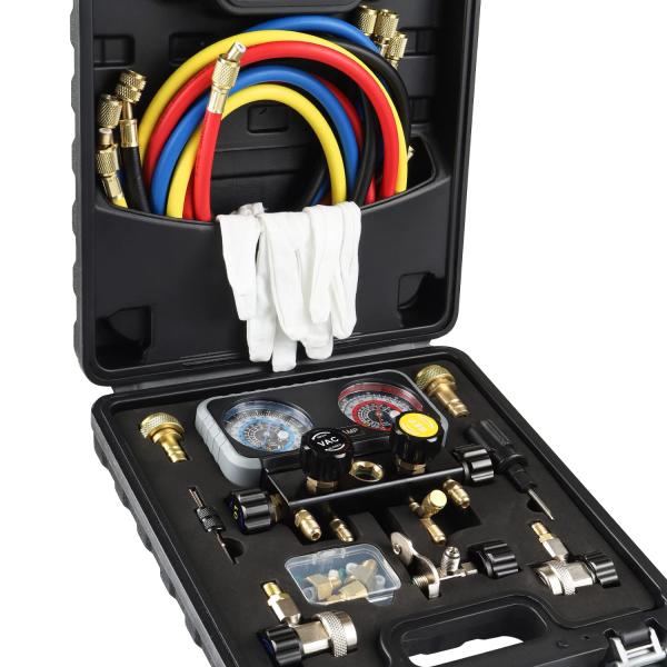 商品名: Lichamp AC R1234YF R134A ゲージセット 自動車用4バルブマニホールドゲージ R1234YF R134A R404A冷媒対応 車用フロン充電・避難用 Lichamp AC R1234YF R134A Gaug...