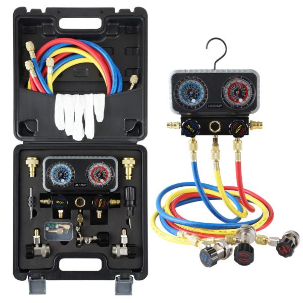 商品名: Lichamp AC R1234YF R134Aゲージセット 自動車用マニホールドゲージ R1234YF R134A・R404A対応 車用フレオン充電・避難対応 Lichamp AC R1234YF R134A Gauge Set...