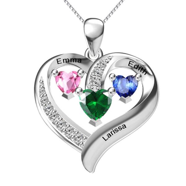 商品名: 925 スターリングシルバー カスタム 3 名前 人工誕生石 調節可能なチェーンネックレス 刻印入り カップルハート 誕生日プレゼント レディース ガールフレンド シルバー DARUIRONG Birthstone Necklac...