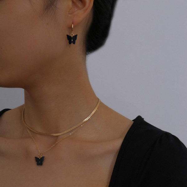 商品名: Aimimier ボヘミア 多連 バタフライネックレスとイヤリング 昆虫ジュエリーセット ボーホー プロム パーティー フェスティバル アクセサリー レディース ガールズ (ブラック) Aimimier Bohemia Layer...