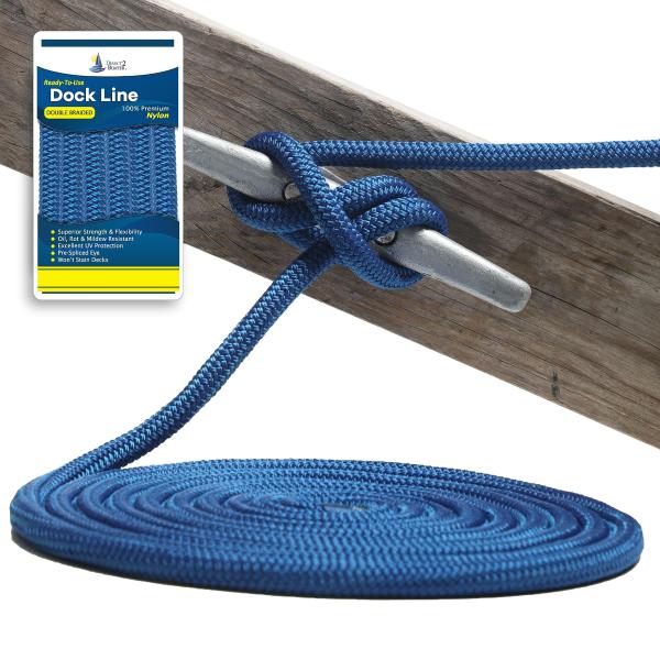 商品名: ダブル編みプレミアムナイロンドックライン。 5/8" x 15' 5/8" x 15' - Royal Blue Durable Double Braided Nylon Dock Line - for Boats Up to 4...
