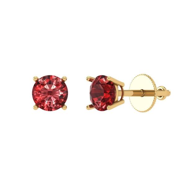 商品名:  0.50 ct Round Cut Solitaire Natural Deep Pomegranate Dark Red Garnet Designer Stud Earrings Solid 14k Yellow Gold ...
