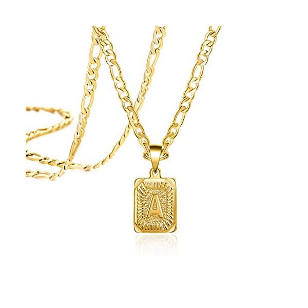 商品名: Joycuff 18Kゴールド イニシャルネックレス レディース メンズ ティーン ガールズ ベストフレンド ファッション トレンディ フィガロチェーン スクエア文字 ステンレススチール ペンダントネックレス パーソナライズ アル...