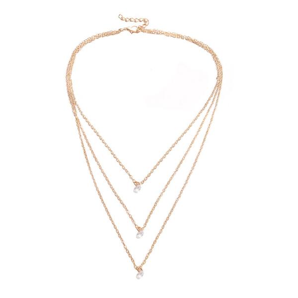 商品名:  MileHouse Necklace for Women,Multi-Layer Fashion Party Date Jewelry Three Rhinestones Choker Necklace - Goldenブランド...