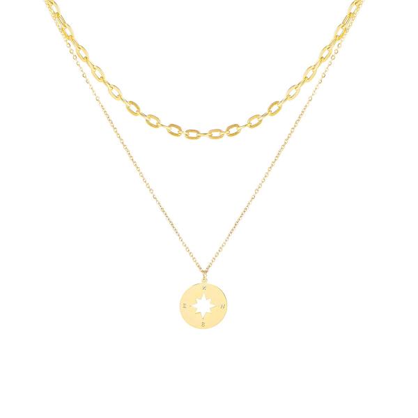 商品名: MOROYA 18Kゴールドメッキ レイヤードネックレス コンパスチャーム ペンダントネックレス レディース 重ね着チェーンネックレス セット, 金属 MOROYA 18K Gold Plated Necklaces for Wo...