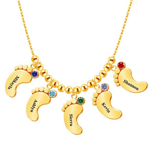 商品名: EVER2000 マザーズネックレス 1/2/3/4/5 子供の名前 刻印 赤ちゃんの足 ペンダントネックレス 誕生石付き カスタマイズ名ネックレス お母様/お母様へのジュエリーギフト, サンストーン EVER2000 Perso...