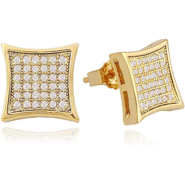 商品名: ヒップホップ ゴールド シルバー 11mm スクエア キュービックジルコニア スタッドピアス メンズ ボーイズ Aretes Para Hombre ゴールド Hip Hop Gold Silver 11mm Square CZ ...
