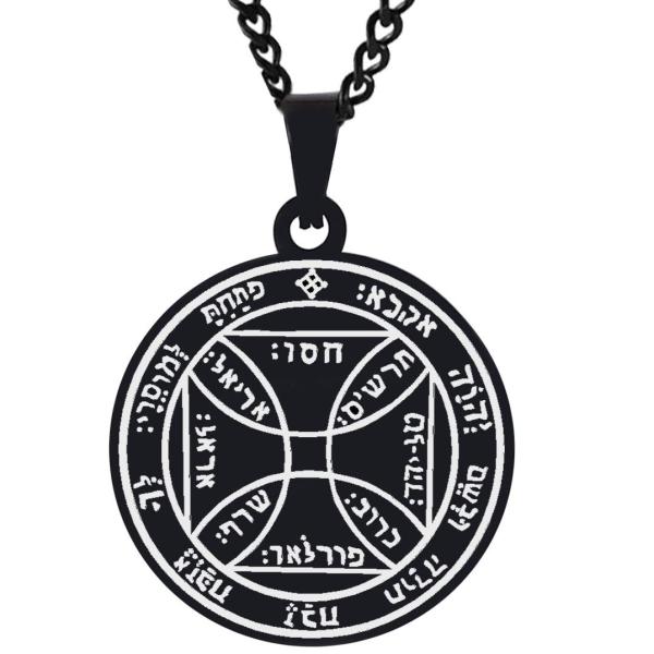 商品名:  Black Plated Engraved Seventh Pentacle of The Sun for Freedom Stainless Steel Polished Talisman Pendant Trendy Nec...