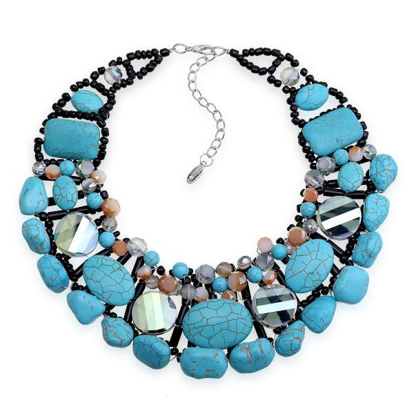 商品名: ステートメントトルク ネックレス クリスタルビーズ ストランド チョーカー 2層 不規則な石 ハンドメイドカラー チャンキービブネックレス ボヘミアンファッションジュエリー, 金属, クリスタル HAHA&amp;TOTO Syn...