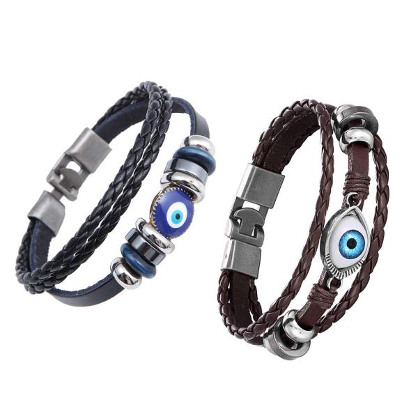商品名: RUIZHEN 2個セット マルチレイヤー イーブルアイ レザーブレスレット メンズ 編組ロープブレスレット 保護ジュエリー RUIZHEN 2 Pcs Set Multi-Layer Evil Eye Leather Brace...