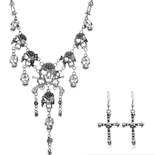 商品名: AKQJO レディース アンティークシルバー マルチレベル 海賊 スカル タッセル チャーム ネックレス 襟 ファッション ジュエリー スカルブレスレット 襟 女性 ホラーネックレス vazak Women's Antique S...