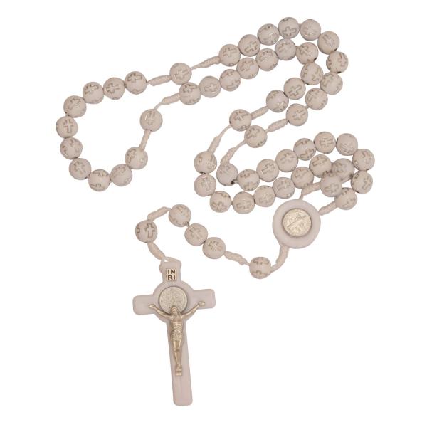 商品名: TerraSantaStore カトリック ホワイト ロザリオ 数珠 ビーズ エルサレム 十字架 キリストイエス ネックレス 装飾 聖ベネディクトの命令付き 自動車用 男女兼用 宗教ジュエリーペンダント 20インチ, M, プラス...