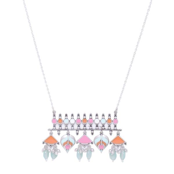 商品名: VOYLLA レディース 酸化真鍮 フローラルモチーフ パステルマルチカラー ロングネックレスチェーン (フリーサイズ)(シルバー), Free Size, 真鍮 VOYLLA Women's Oxidised Brass Flo...