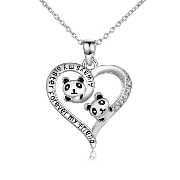 商品名: YAFEINI ハートネックレス ハートパンダネックレス 925スターリングシルバー Always My Sister Forever My Friend ジュエリーネックレス パンダ 姉妹/女性への誕生日ギフト YAFEINI ...