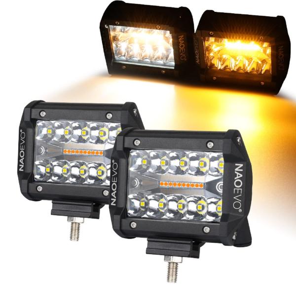 商品名:  NAOEVO 4" 120W LED Light Pods Amber White, 6 Modes with Memory Function Spot Flood Strobe Light Bar, 12000lm Water...