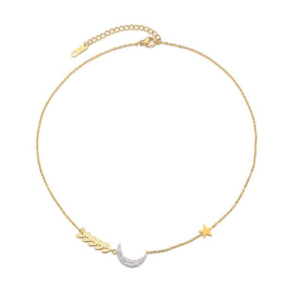 商品名: 月と星 チョーカーネックレス レディース ティーン ガールズ 小麦の耳デザイン ステンレススチール デンティチャームチョーカー 半月板ネックレス 誕生日 クリスマス 感謝祭ギフト 彼女 彼女 母 姉妹 BFF, 金属, キュービッ...