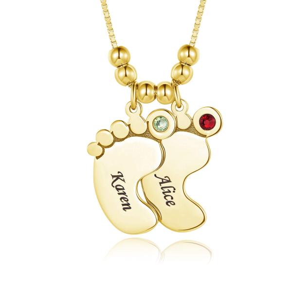 商品名:  MissNity Personalized Baby Feet Necklace Engraved 2 Names for Mother, Custom Footprints Pendant Necklace with Birt...