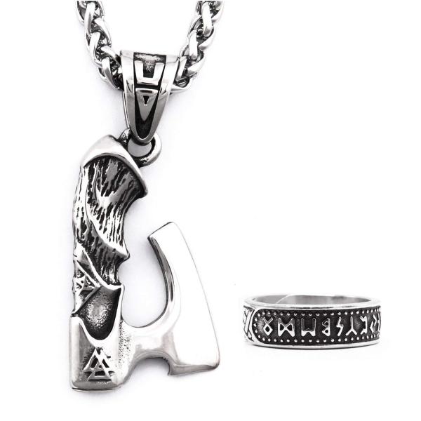 商品名: BaviPower バイキング ヴァルクヌート 斧 ステンレススチールネックレス BAVIPOWER Nordic Axe Necklace For Men Nordic Single Sided Double Sided Bat...