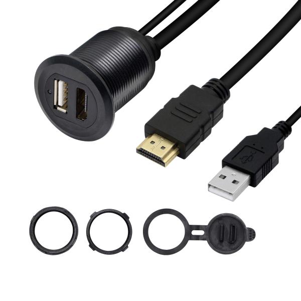 商品名: SinLoon USB HDMI フラッシュマウントケーブル 2ポート USB 2.0 HDMI フラッシュマウント カーマウント拡張 防水ケーブル 車 トラック ボート オートバイ ダッシュボードパネル用 3.3フィート Sin...