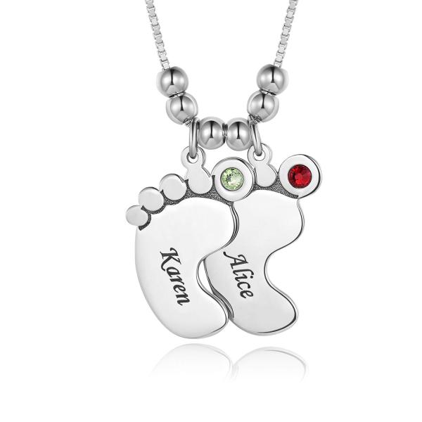 商品名:  MissNity Personalized Baby Feet Necklace Engraved 2 Names for Mother, Custom Footprints Pendant Necklace with Birt...