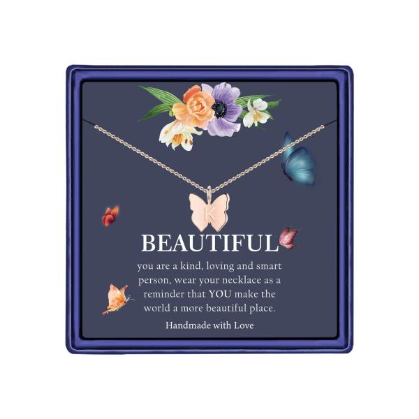 商品名: イニシャルバタフライネックレス 女の子用 14Kゴールドシルバー ローズゴールド張り 華奢なバタフライペンダント チョーカーネックレス イニシャルバタフライネックレス カスタマイズバタフライジュエリーギフト 女性や女の子に Hid...