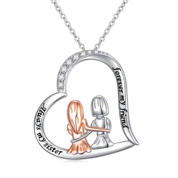 商品名: DAOCHONG Sisters Gifts from Sister スターリングシルバー Always My Sister Forever My Friend ハートネックレス 女性友情ジュエリー DAOCHONG Sister...