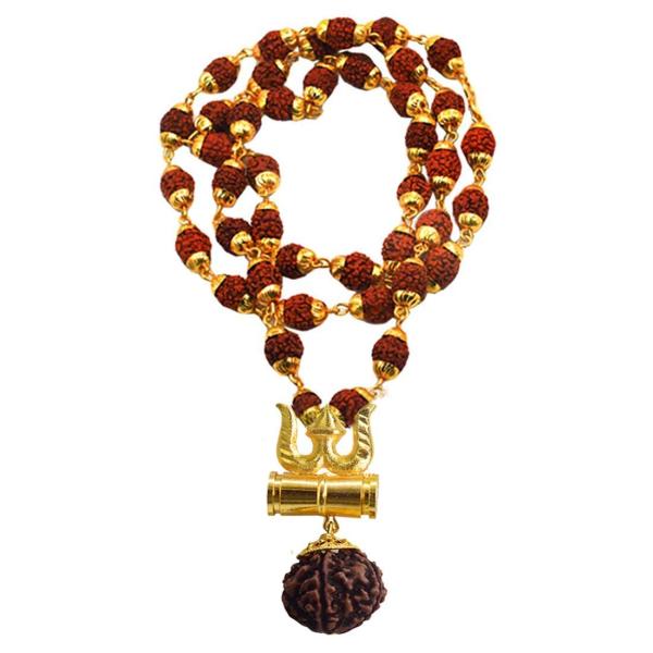 商品名:  After Cars Rudraksha 36+1 Black Panchmukhi Lord Shiv Shambhu Mahadev Trishul Damroo Brass Kavach Locket Pendant Ne...