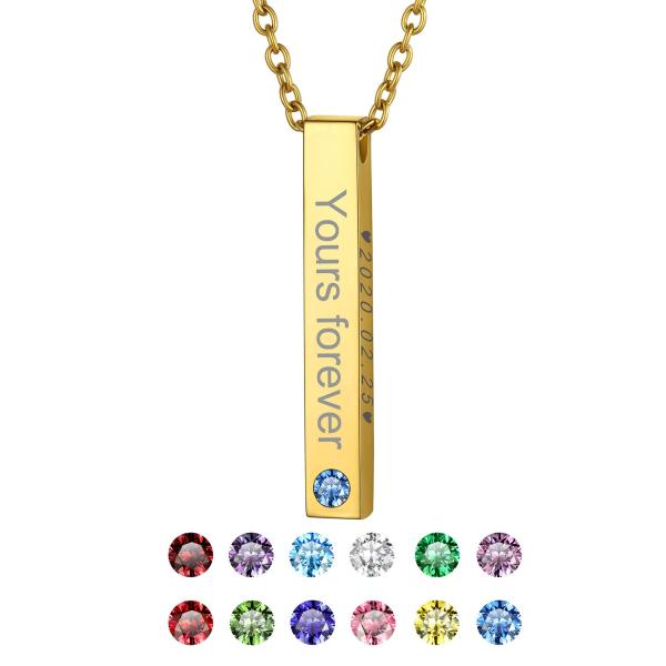 商品名:  ChainsHouse Bar Necklace Customize Jewelry Men Women 18K Gold Plated 4 Sides Vertical Bar Pendant Personalized Nam...