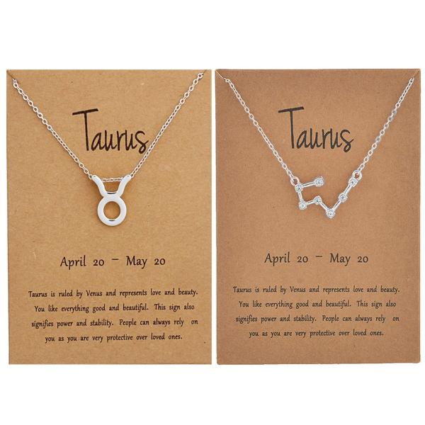 商品名: HUASAI シルバー星座ネックレス 女性用 12星座サインネックレス キュービックジルコニア 占星術 星座ネックレス 誕生日ギフト メッセージカード付き 2Pcs Silver Taurus Necklace for Women...