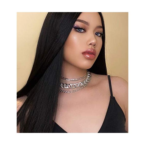 商品名: Aimimier パンクキューバリンクチェーン チョーカーネックレス ツイストロープネックレス チャンキーフィガロチェーン プロム パーティー フェスティバル ジュエリー 3個 レディース ガールズ (シルバー) Aimimier...